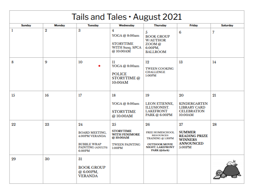 August ’21 Library Calendar – Village Library of Cooperstown